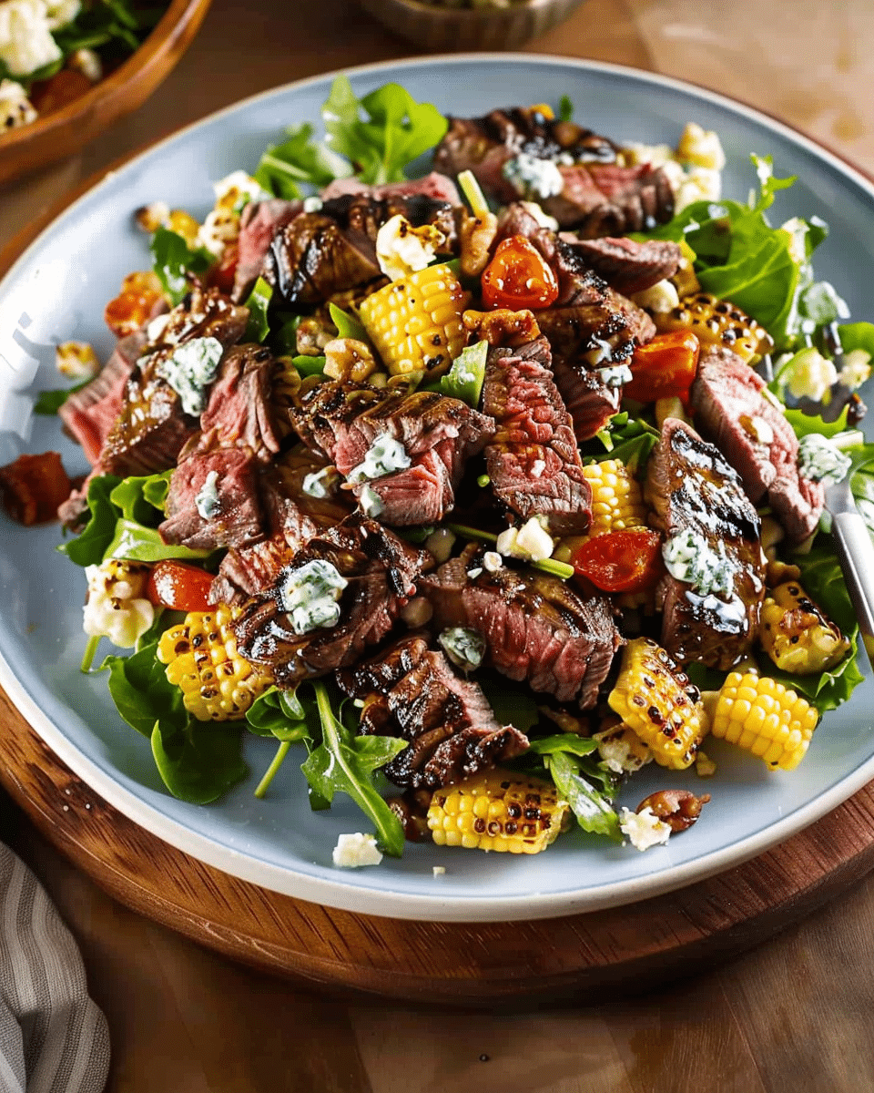 Balsamic Steak Gorgonzola Salad with Grilled Corn | Evelyn's Cooking