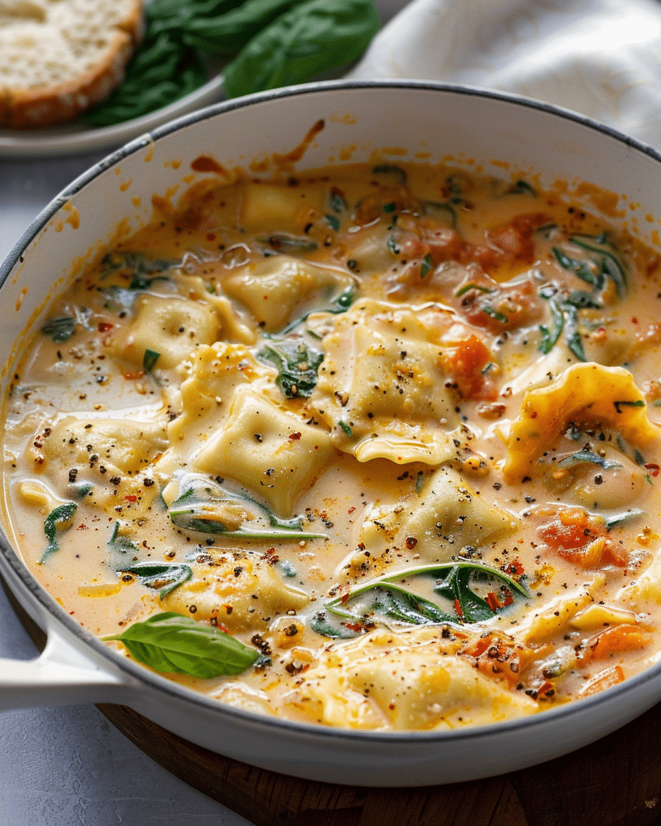 Creamy Tuscan Ravioli Soup | Evelyn's Cooking